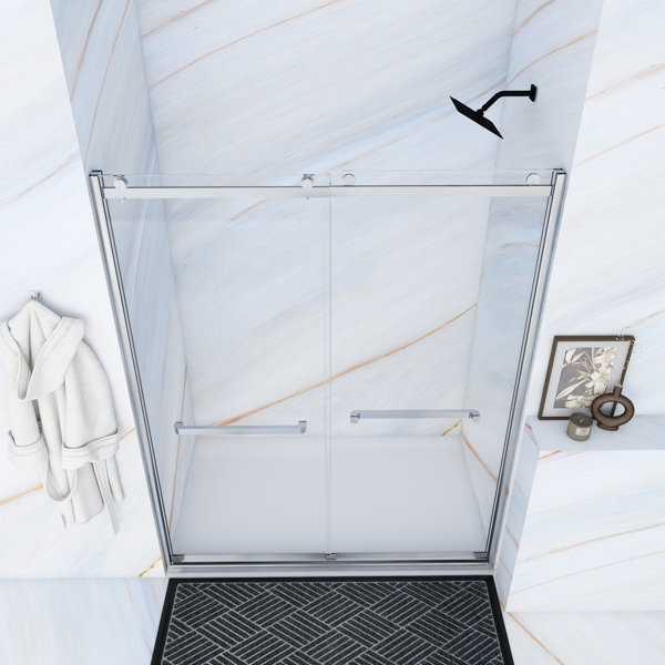 Jims Maison 60 In. W X 76 In. H Sliding Semi-Frameless Shower Door In Nickel Finish - Wayfair Canada
